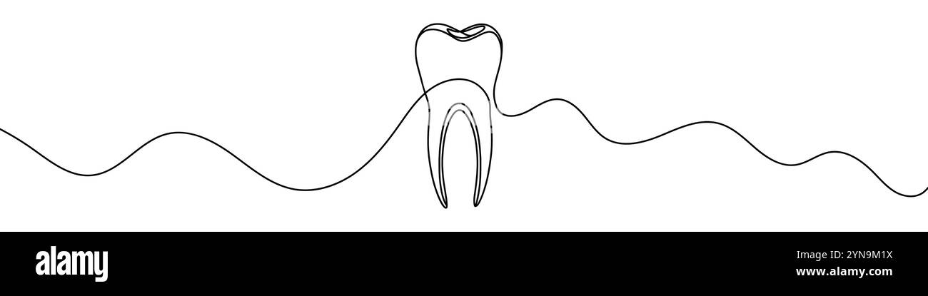 Continuous line drawing representing a tooth for dental care concept ...