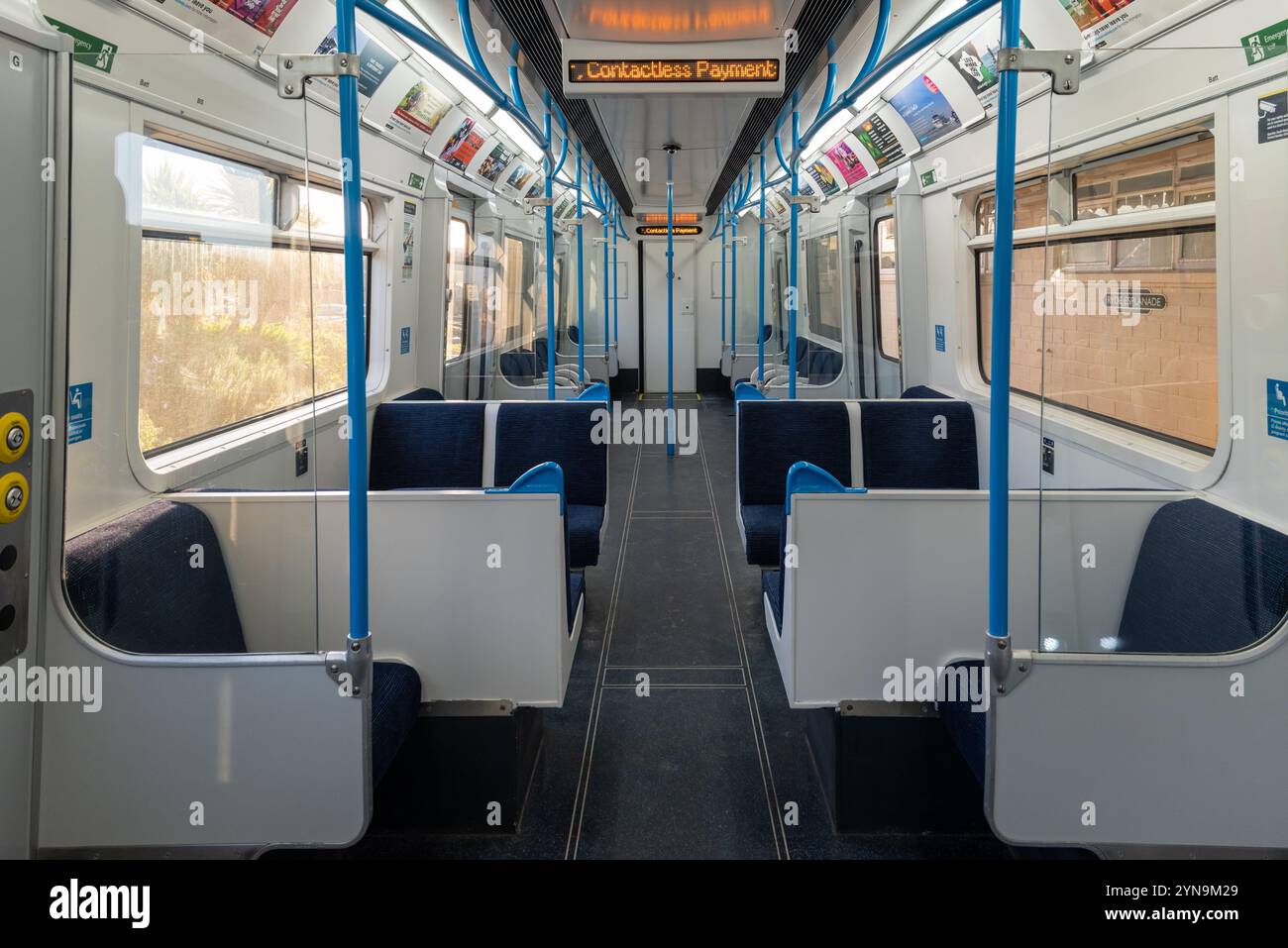 Interior of an Island line railway carriage with no passengers ...