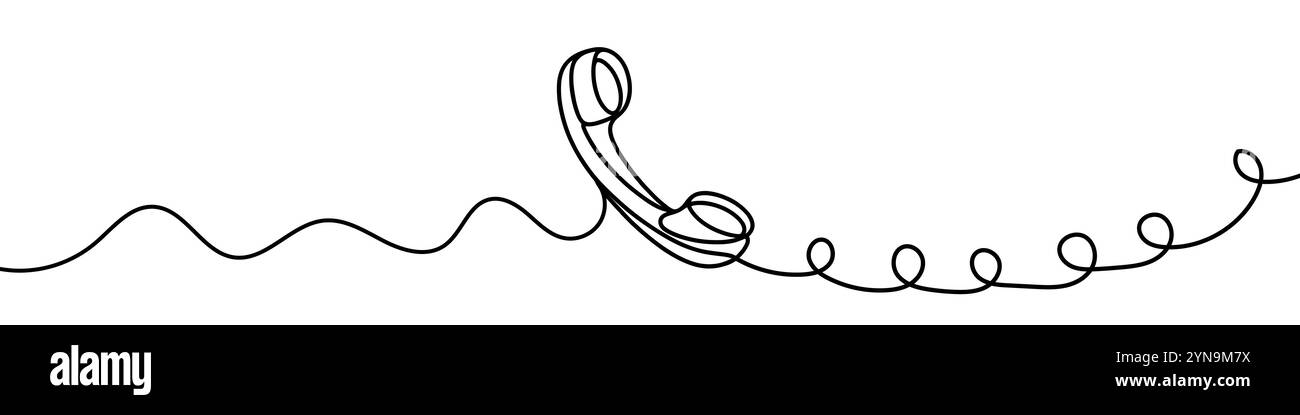 One continuous line illustration of a telephone receiver, isolated on ...