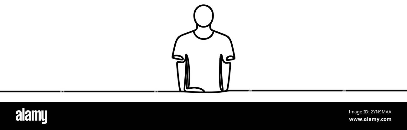Minimalist continuous line drawing representing upper body of person ...