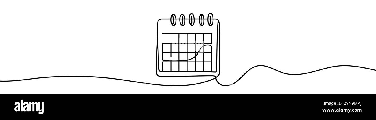 One continuous line illustration of a calendar, isolated on white ...