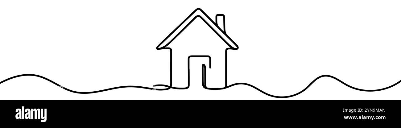 One continuous line illustration of a house, isolated on white ...