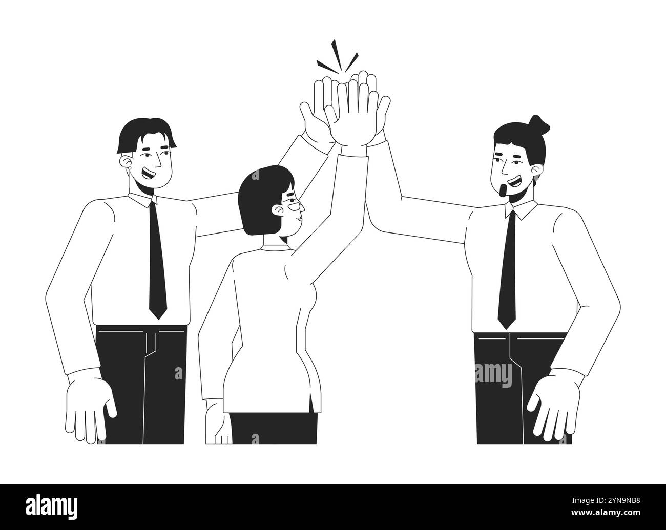 High five office workers colleagues linear illustration Stock Vector ...