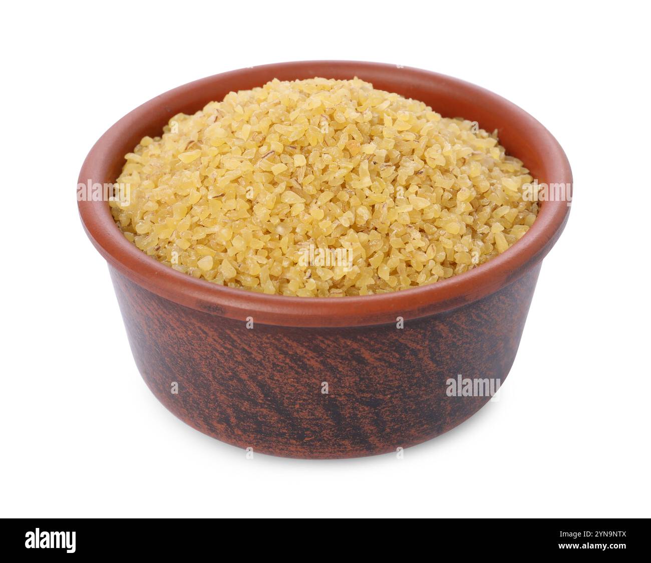 Raw bulgur in bowl isolated on white Stock Photo - Alamy