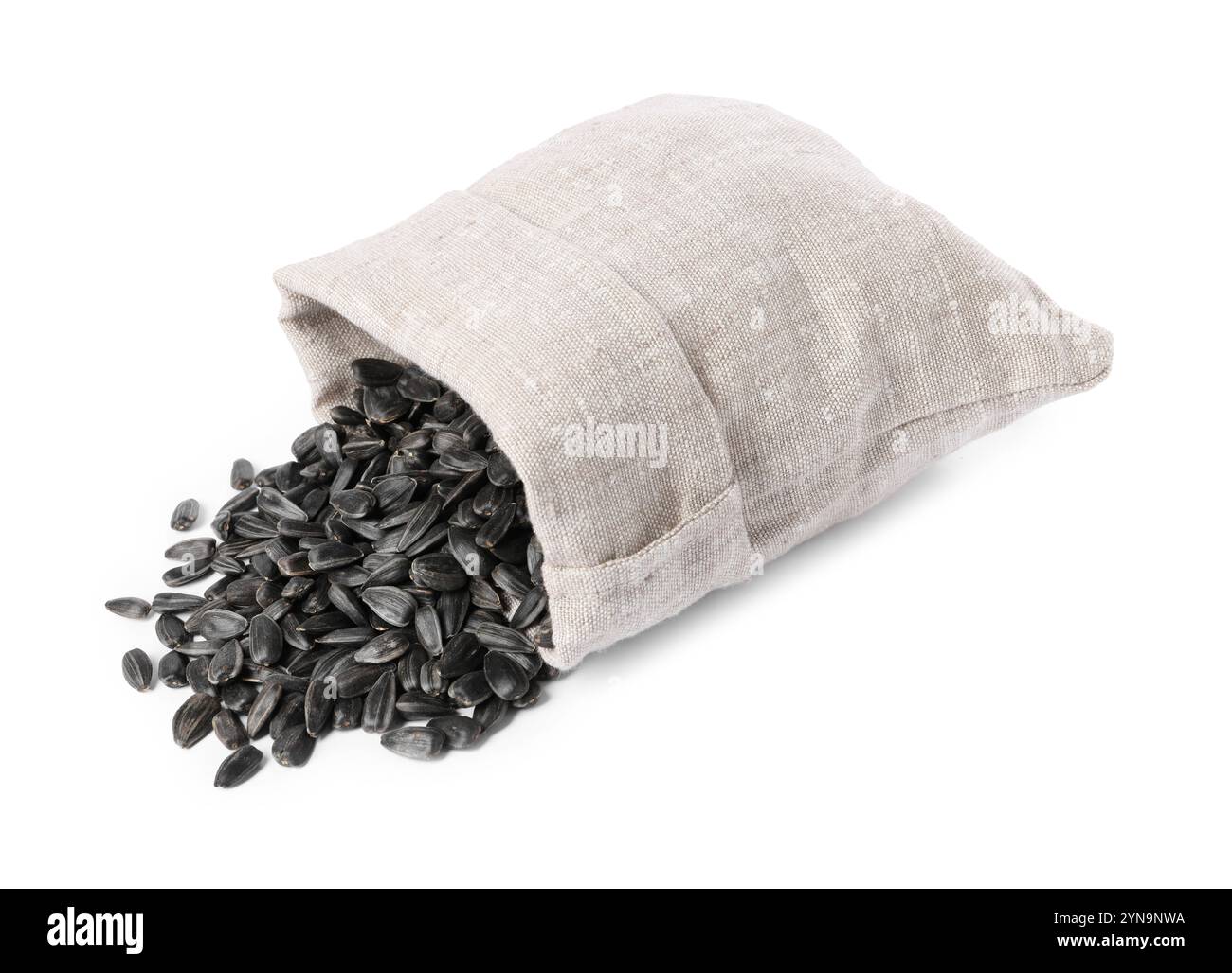 Sunflower seeds and overturned burlap sack isolated on white Stock ...