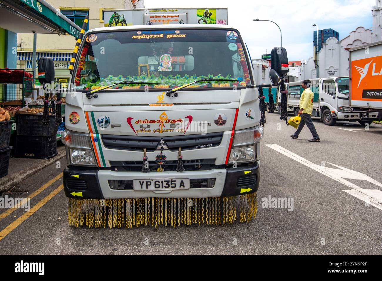 A highly decorated delivery truck in Little India, Singapore Stock ...