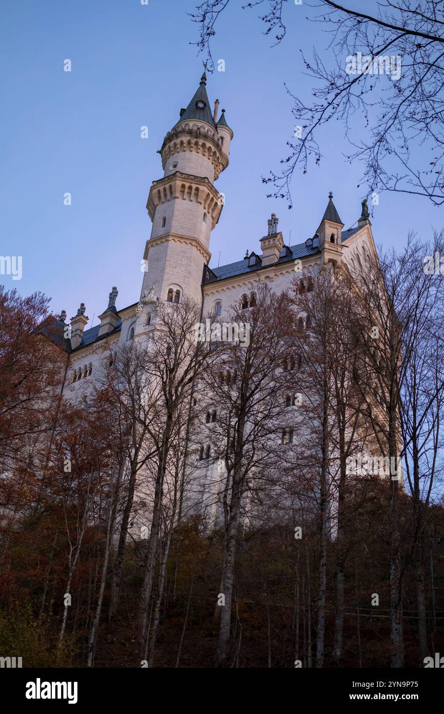 View of the Neuschwanstein Castle, 19th-century romantic architecture ...