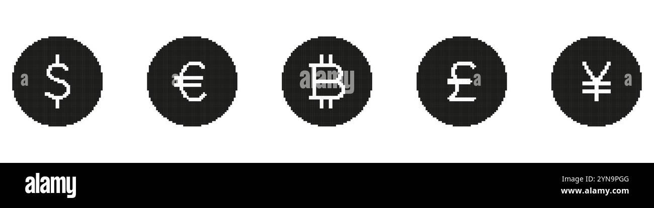 Retro Style Pixelated Currency Glyph Symbols Collection. Pixel Art ...