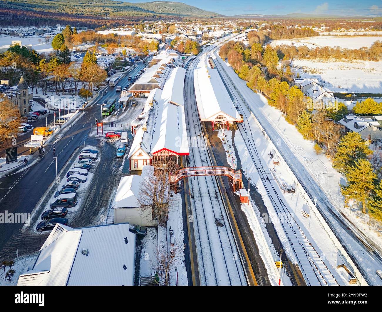 Aviemore Highland Scotland winter snowfall over the town and Grampian ...