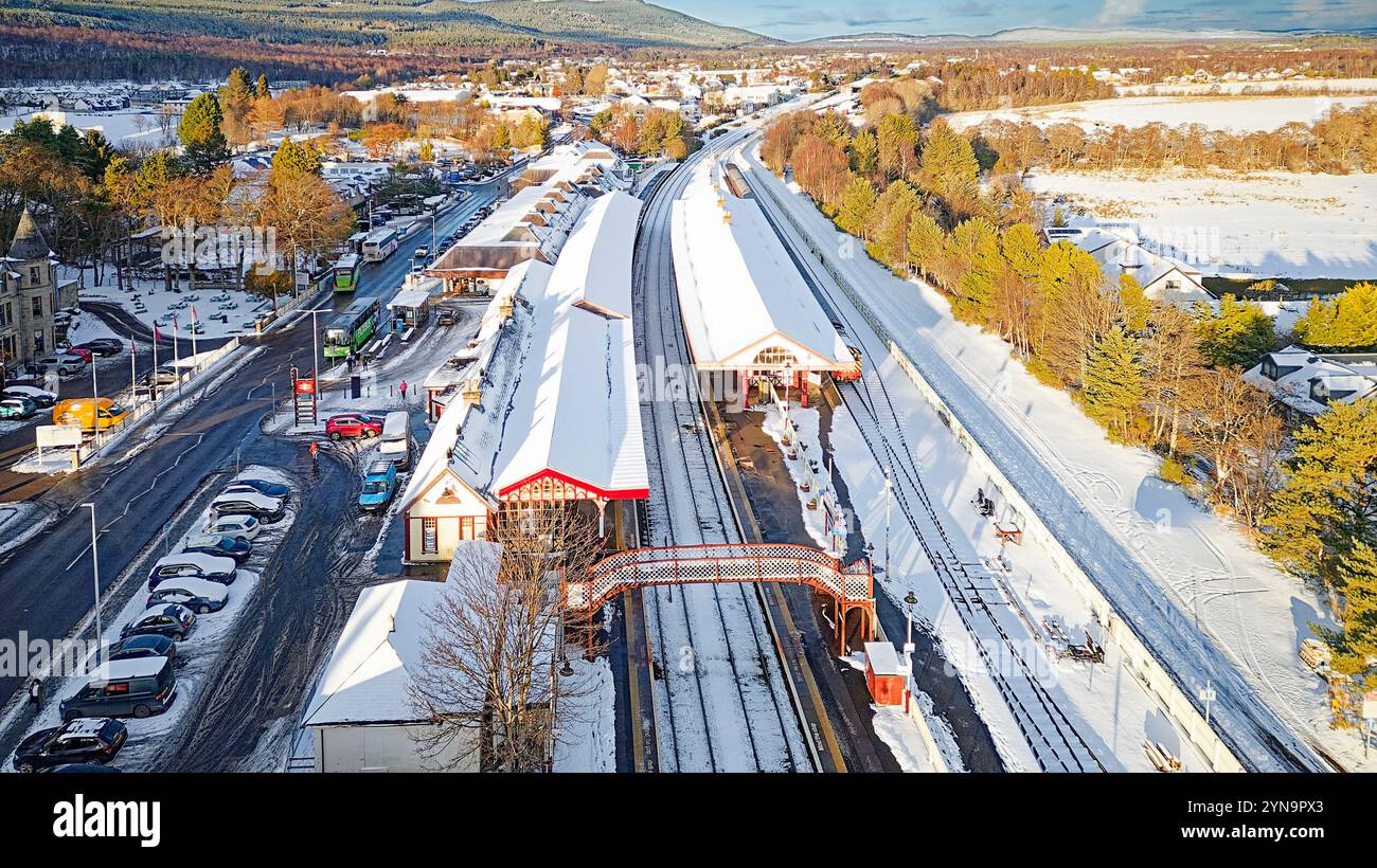 Aviemore Highland Scotland winter snowfall over the town and Grampian ...