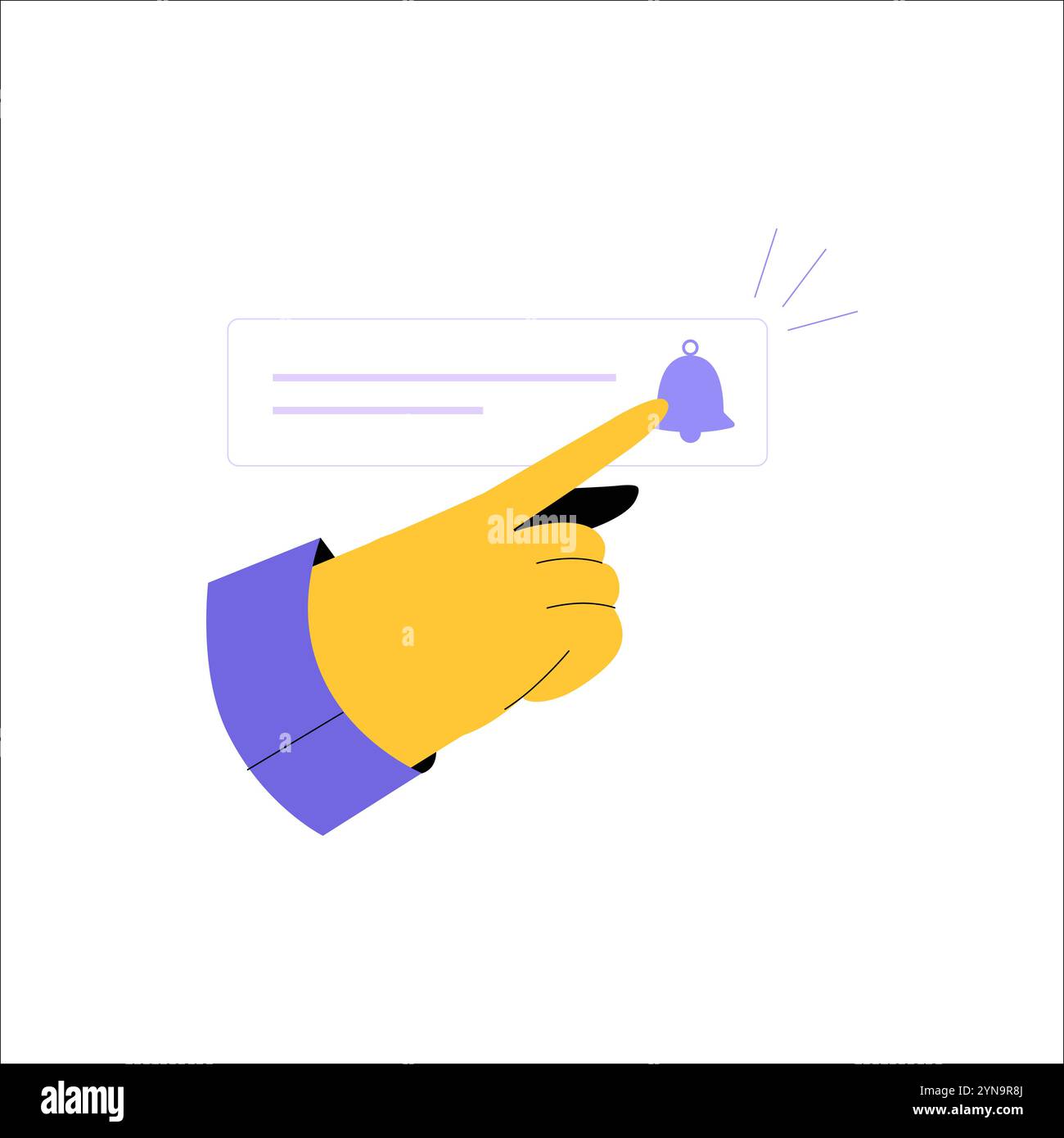 Hand Pressing Notification Bell Icon In Flat Vector Illustration ...