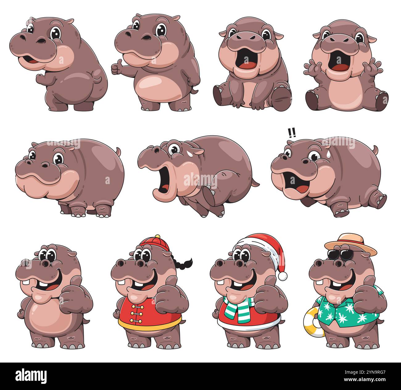 Cute Cartoon Hippo Character Illustration Stock Vector Image & Art - Alamy