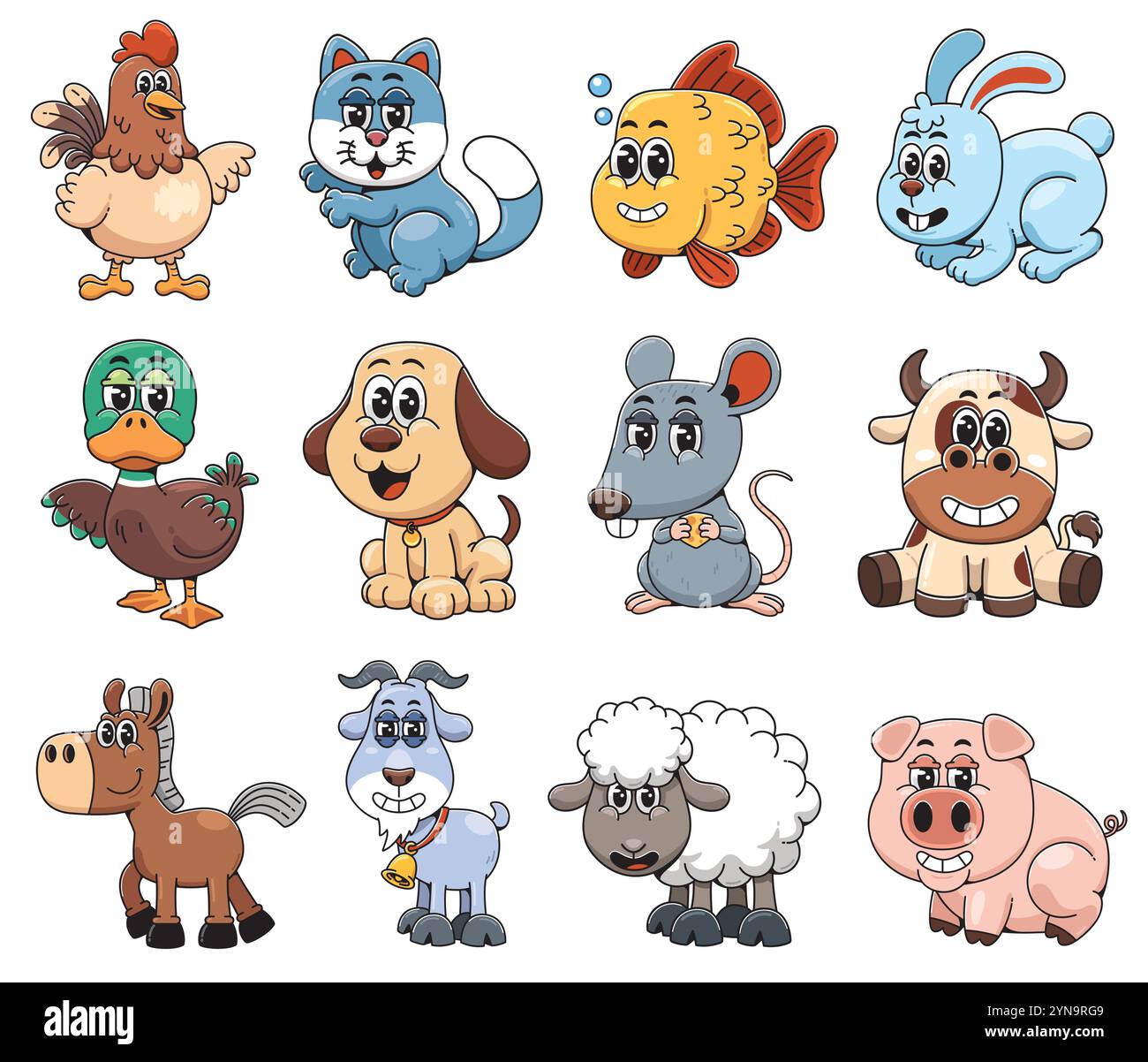 Cartoon animals farm Illustration playful cheerful Stock Vector Image ...