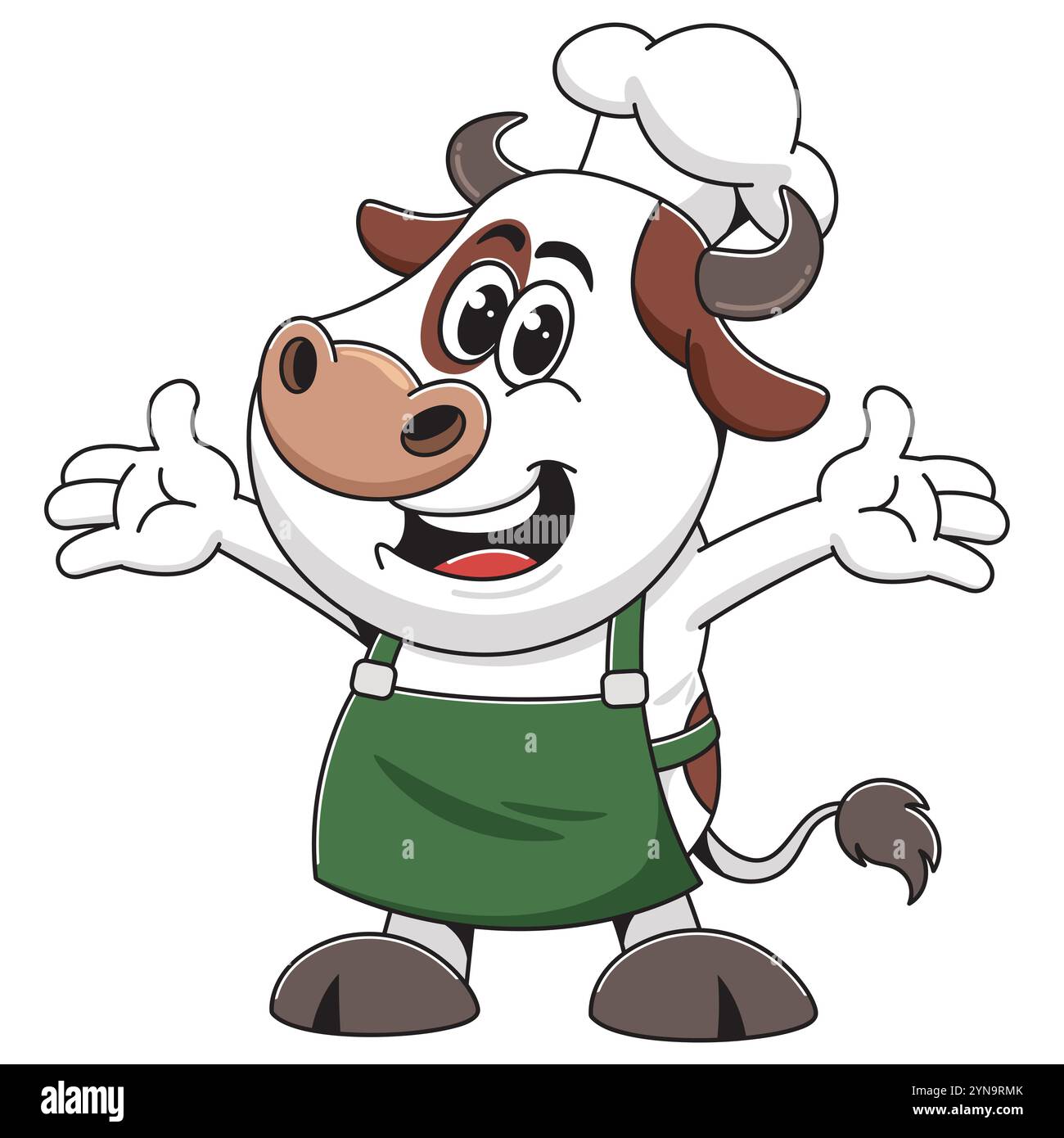 Cheerful Cartoon Cow Chef Character with apron Stock Vector Image & Art ...