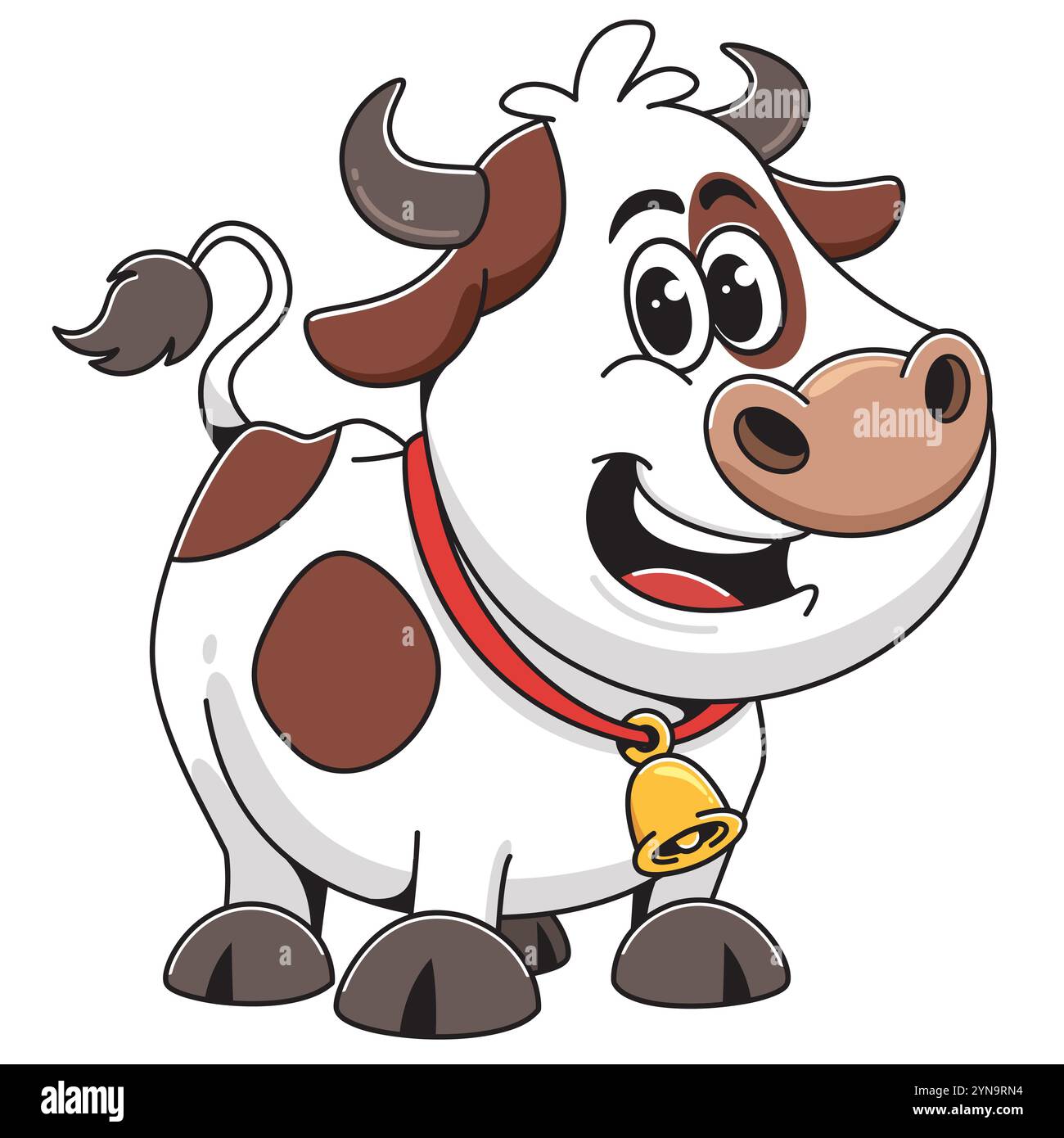 Smiling Cartoon Cow Character Illustration with bell Stock Vector Image ...