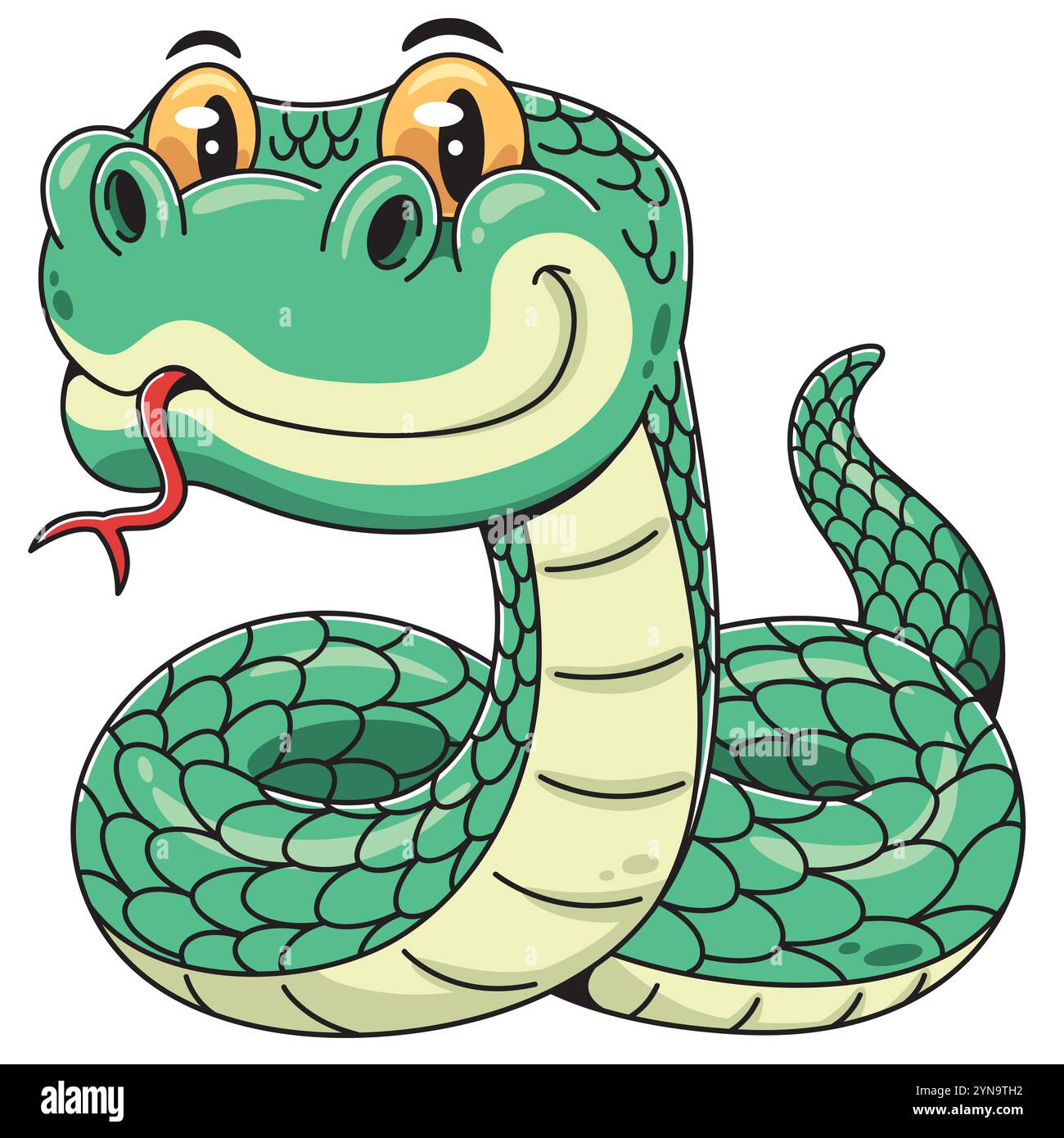 Cartoon Green Snake Character Illustration Stock Vector Image & Art - Alamy