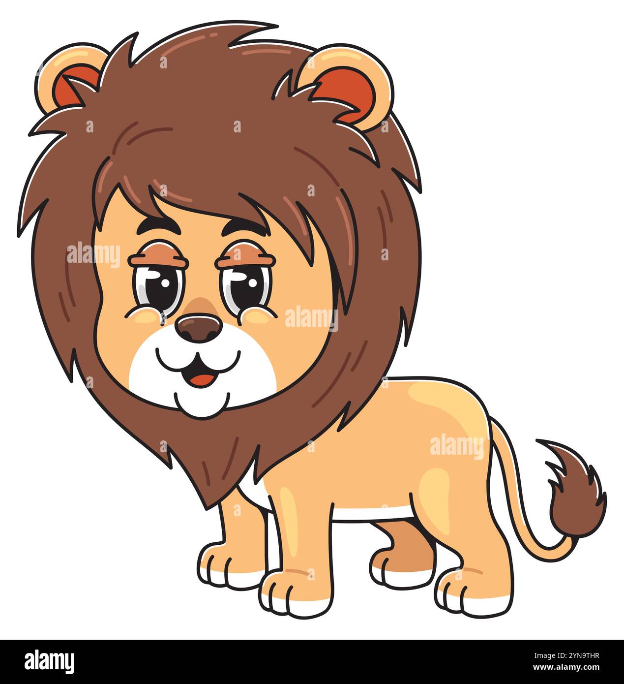 Cute Cartoon Lion with Fluffy Mane Stock Vector Image & Art - Alamy