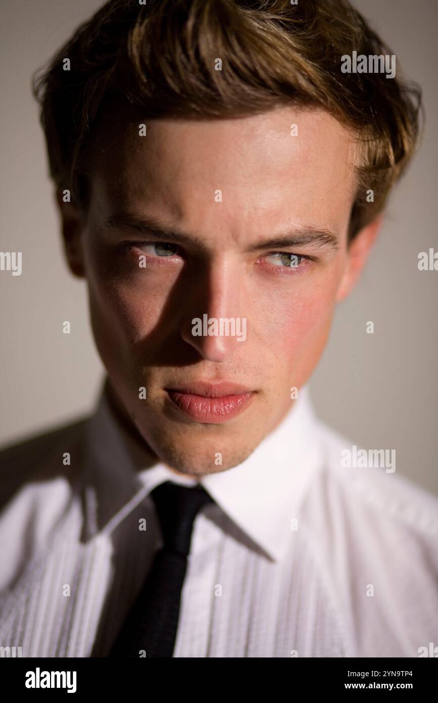 A male model's portrait taken during a photo shoot at a studio in Los ...