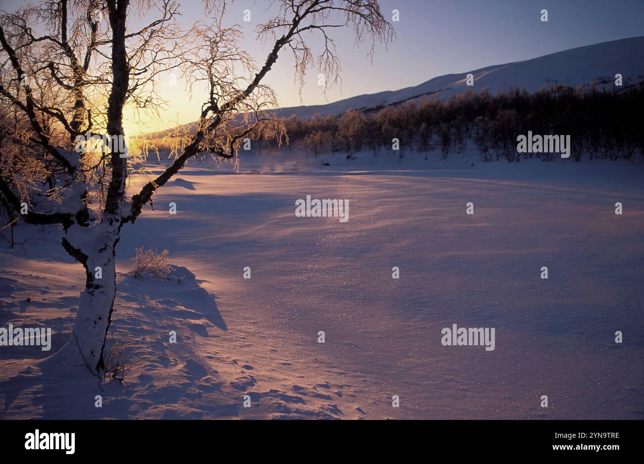 Sunset in the mountains, during the afternoon. Midwinter in ...