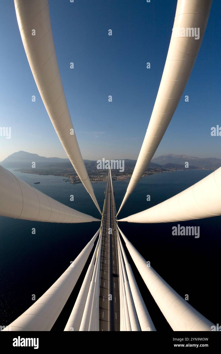 A view from atop the Rio-Antirio Bridge near Patras, Greece Stock Photo ...