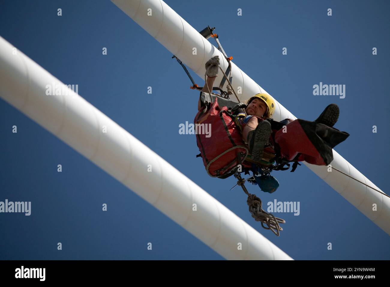 A man working on the maintenance of the world's longest cable-stayed ...