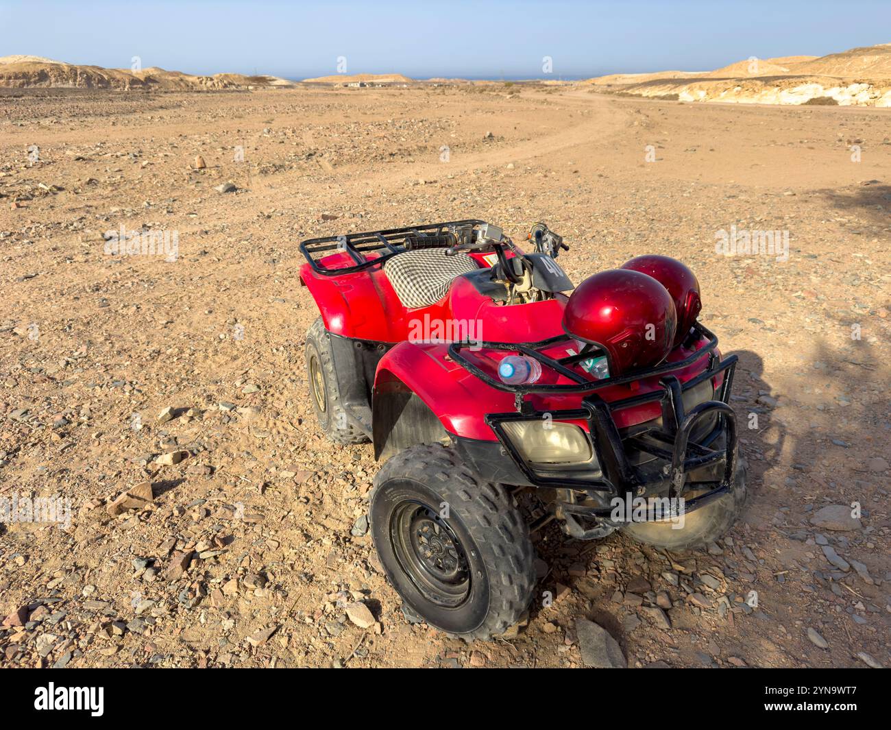 Desert tour through the Sahara desert with the quad bike in Egypt Stock ...