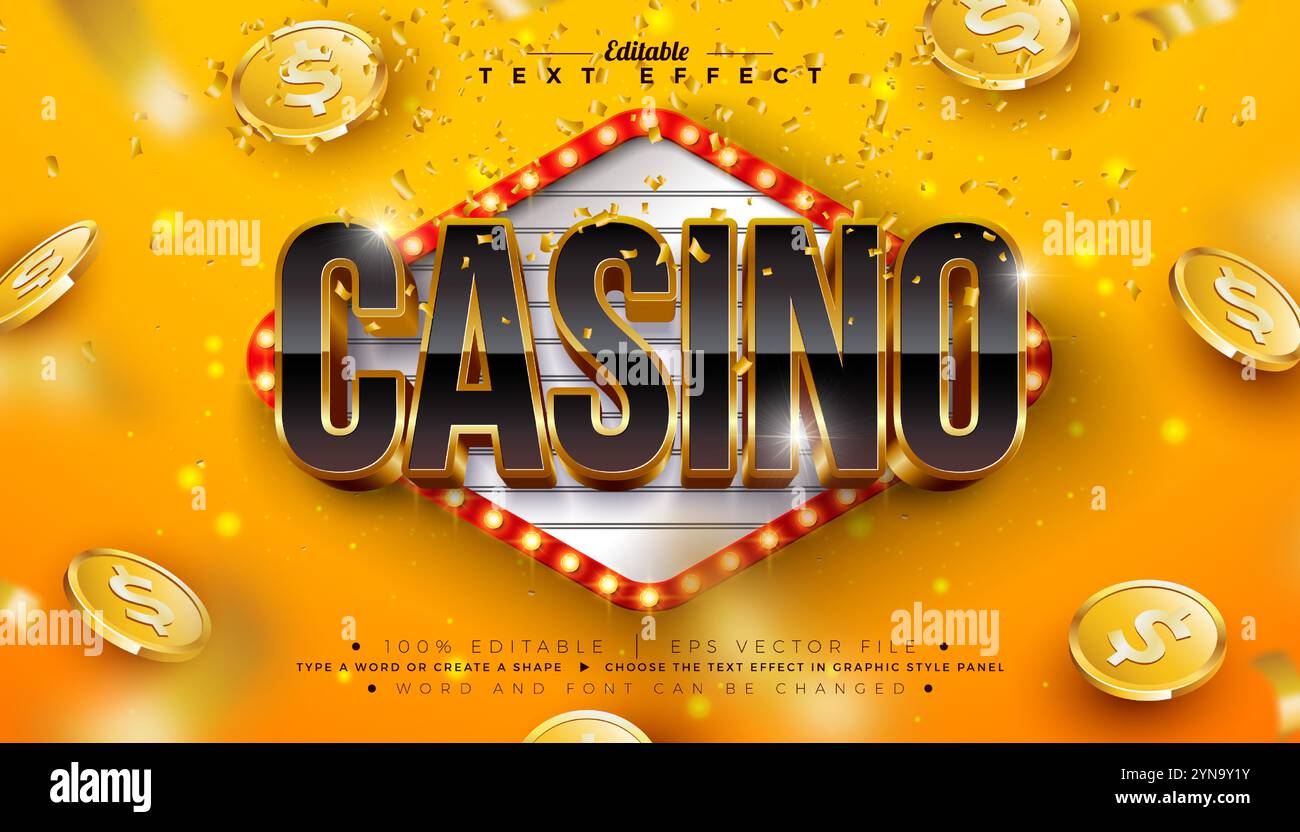 Casino 3D Text Effect Design Editable and Scalable Vector Graphic Style ...