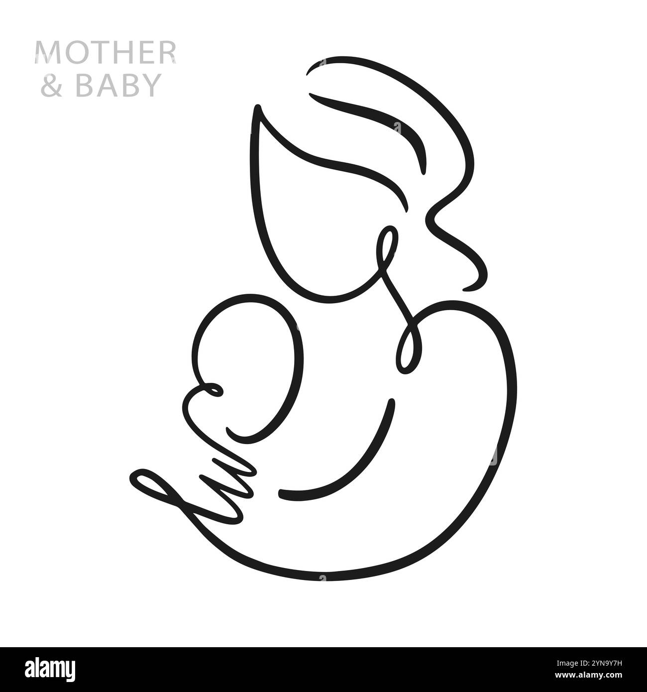 Mother and Baby One Line Art Drawing Breastfeeding Stock Vector Image ...