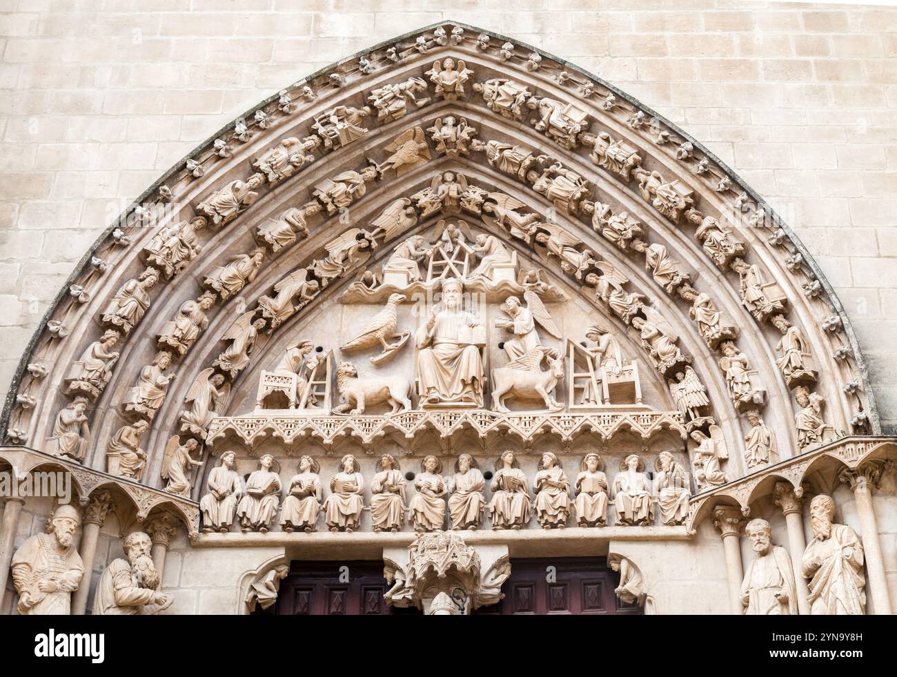 Detailed stone facade of the Cathedral in Burgos, Spain, with its ...