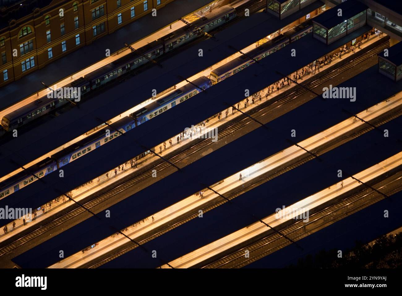 Melbourne railway station at night from the viewing platform in the ...