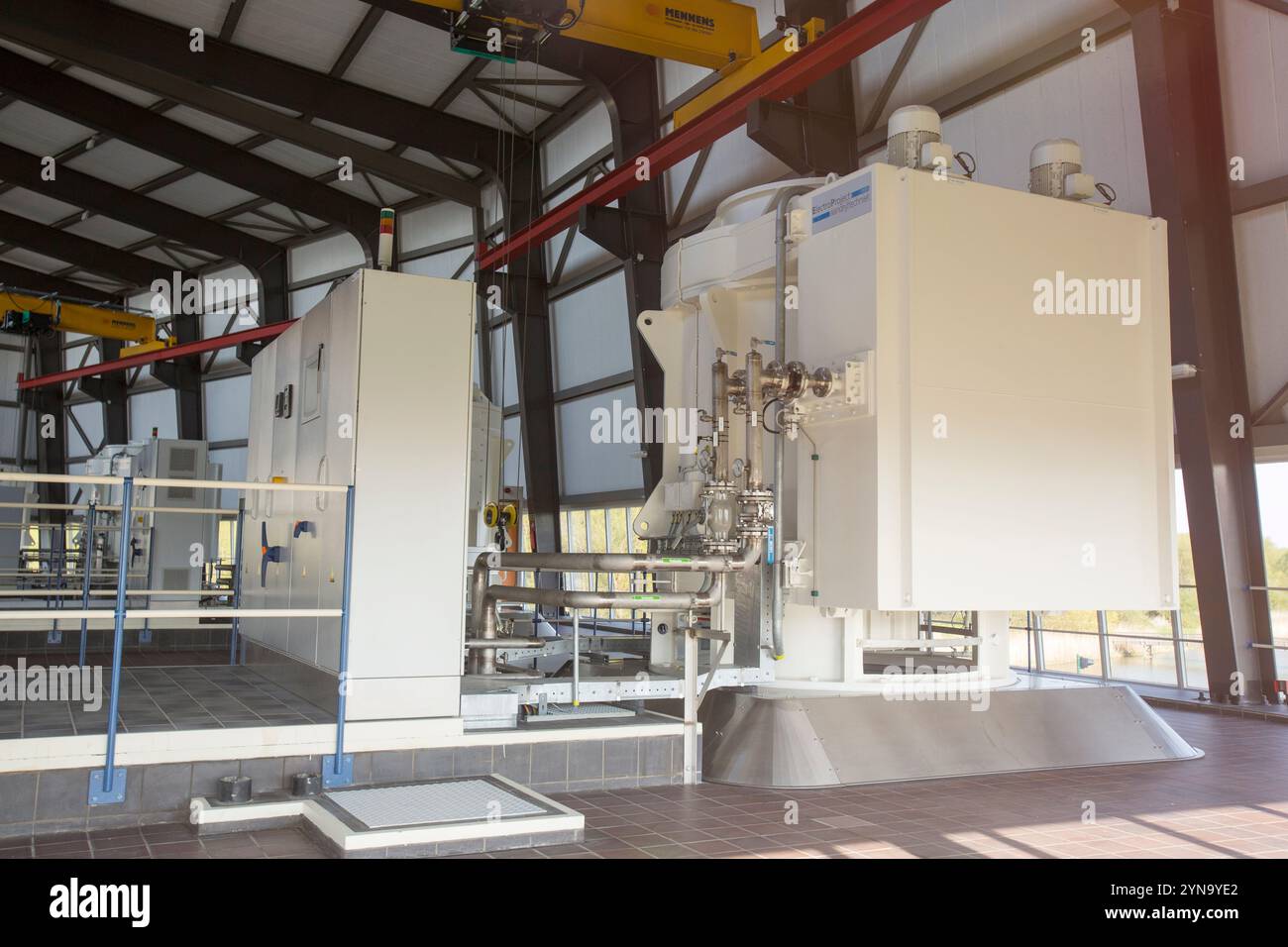 Interior of pumping station in reclaimed polder land in Netherlands ...