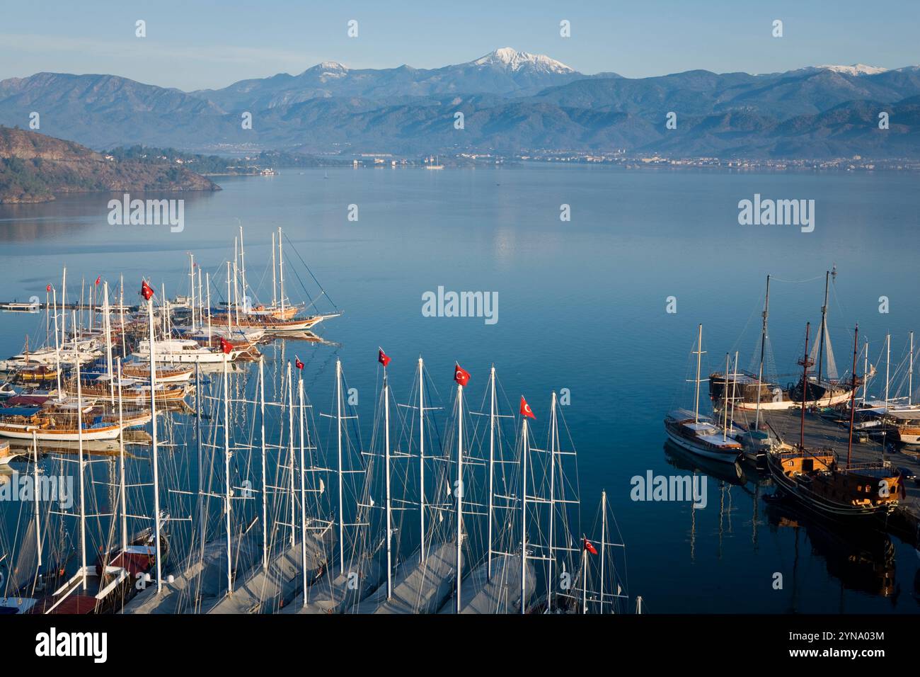 Sun rises on a calm Fethiye Harbor, Aegean Sea, Turkey Stock Photo - Alamy