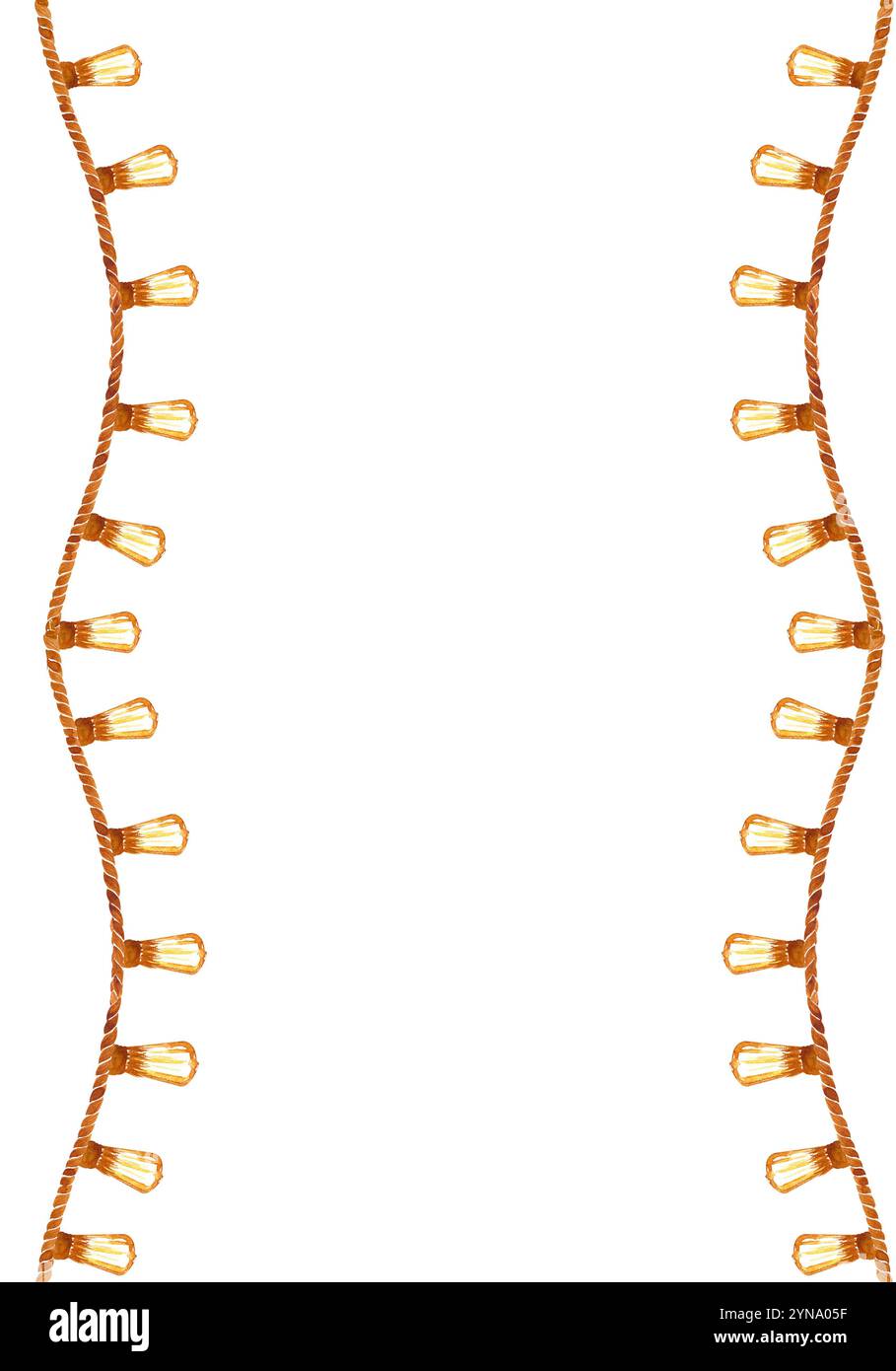 Outdoor string lights on a jute rope, watercolor seamless vertical ...