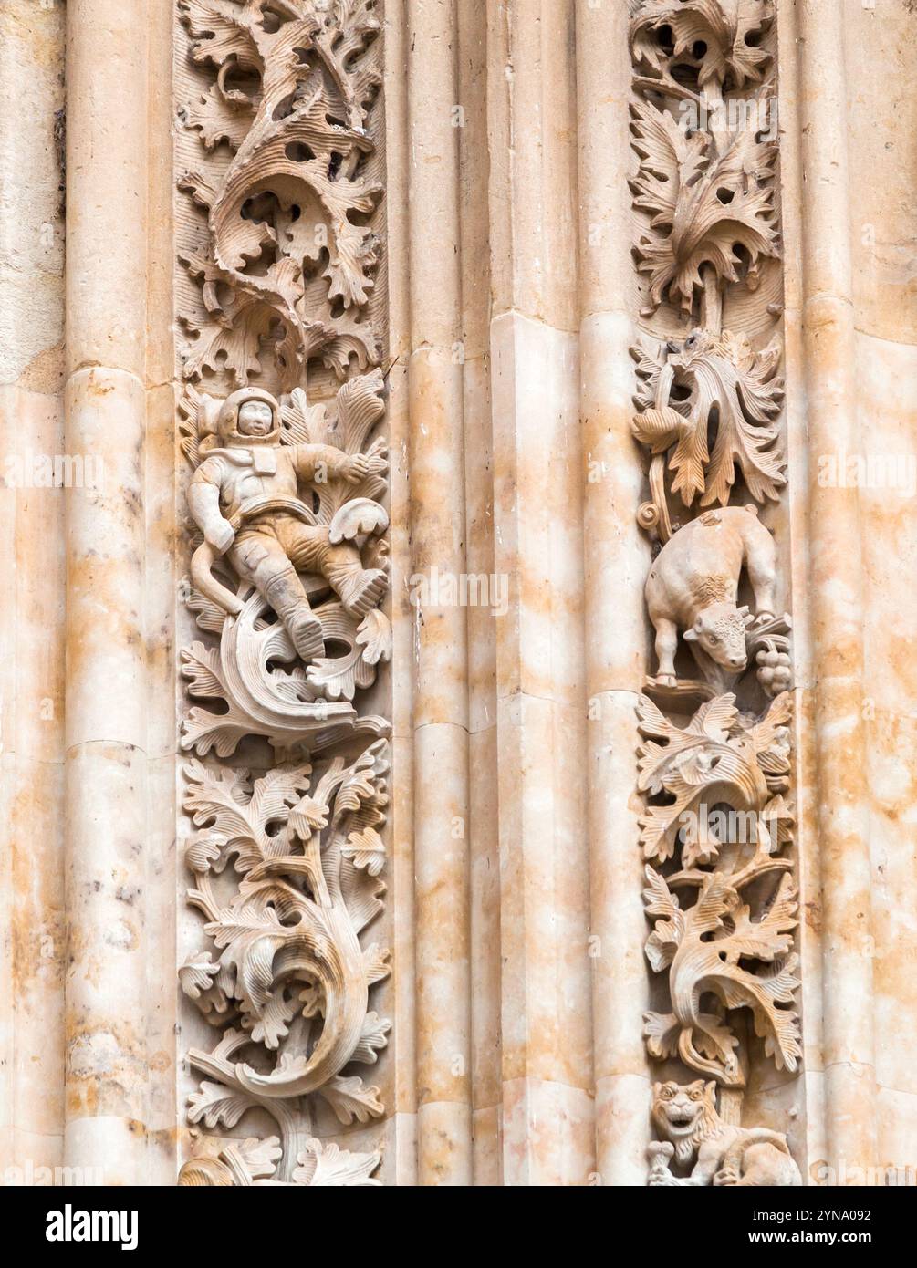 A detailed view of stone sculptures at the Salamanca Cathedral ...