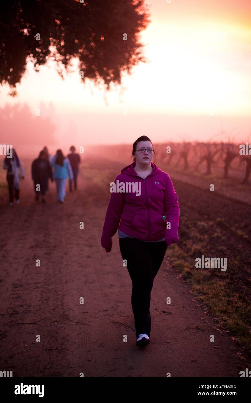 Reedley, California, United States. Students walk as a part of morning ...