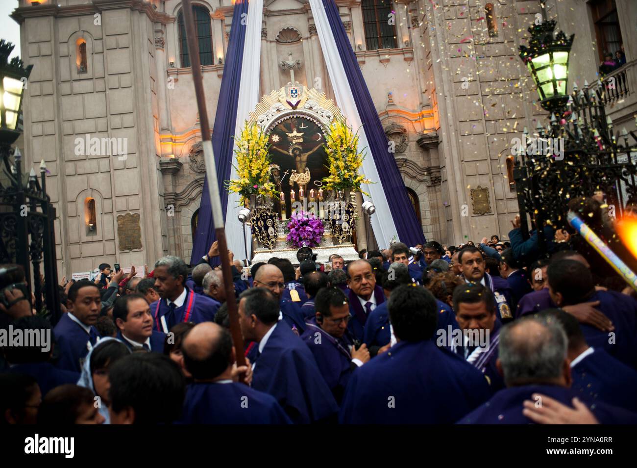 Procession of the Lord of Miracles, senor de los Milagros, in Lima ...