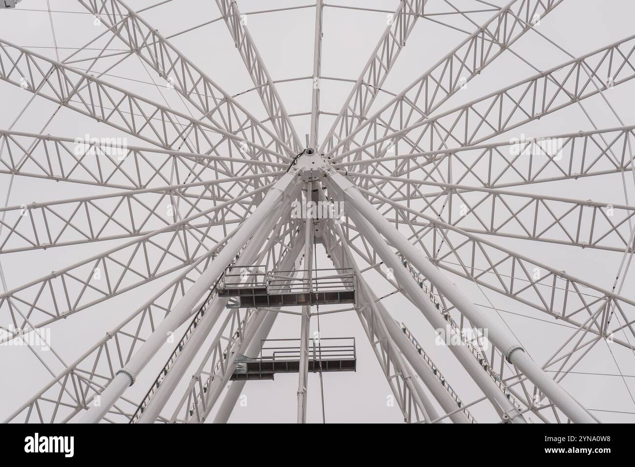 Underneath the Spectacular Ferris Wheel Structure Against a Grey Sky ...