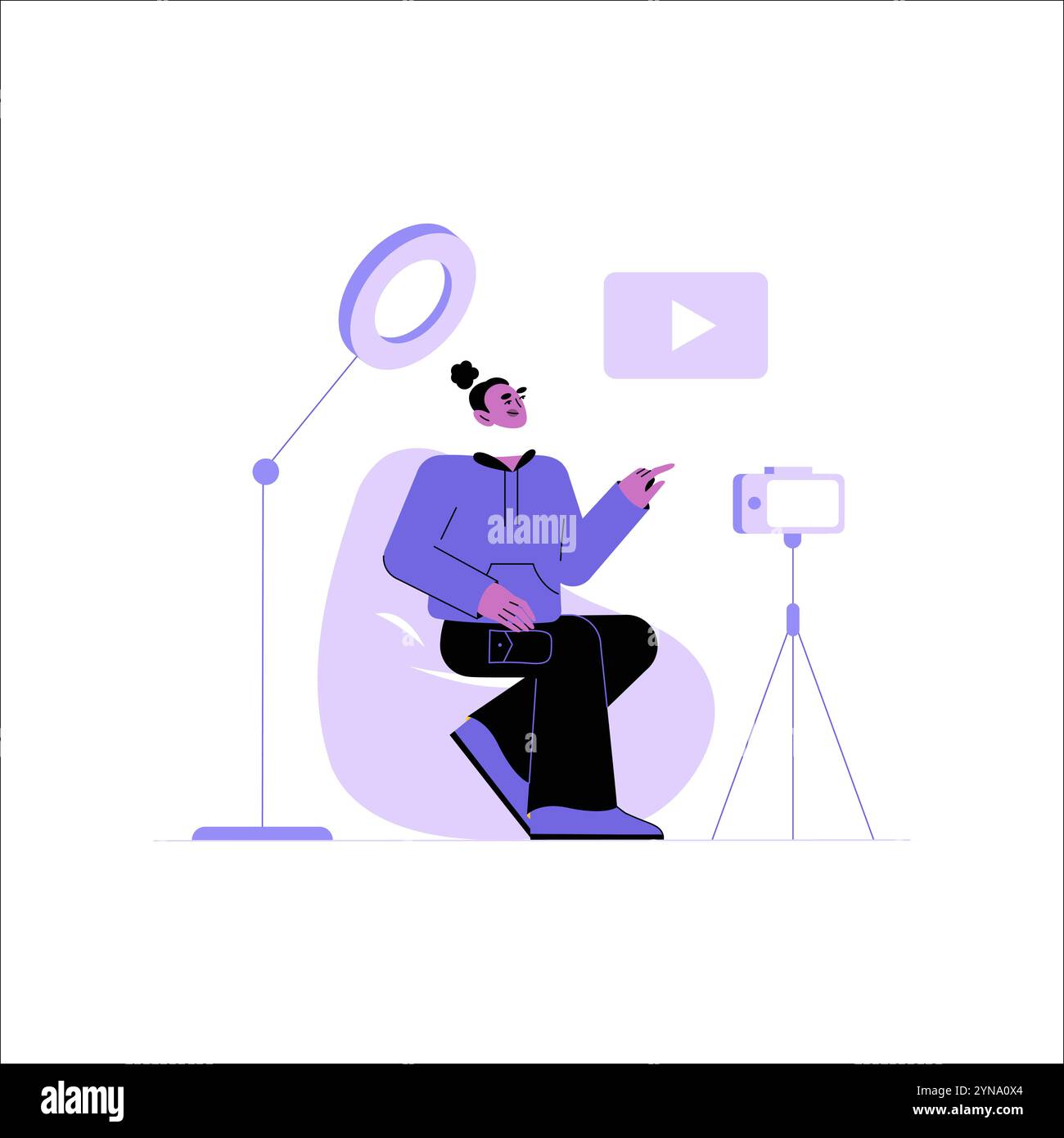 Content Creator Sitting On Bean Bag In Flat Vector Illustration ...