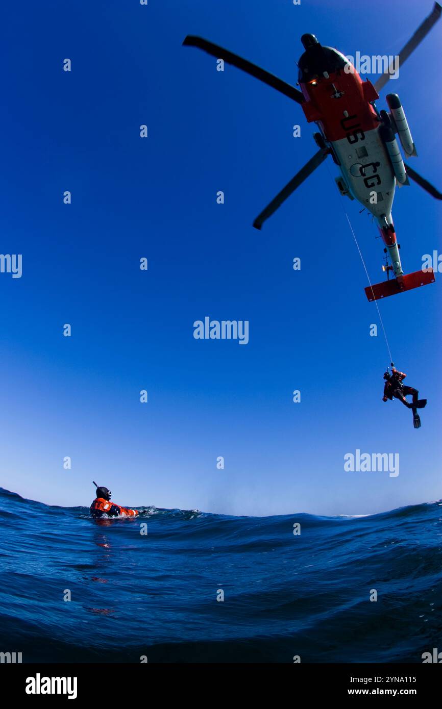 USCG mock rescue mission. Water shot Stock Photo - Alamy