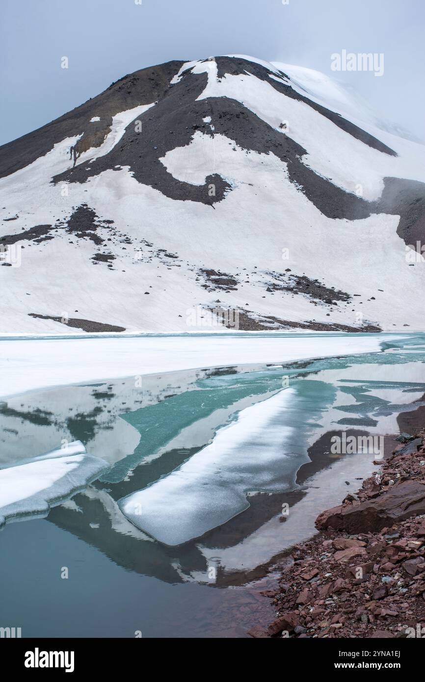 A frozen lake near advanced basecamp of Lenin peak (Kyrgyzstan Stock ...