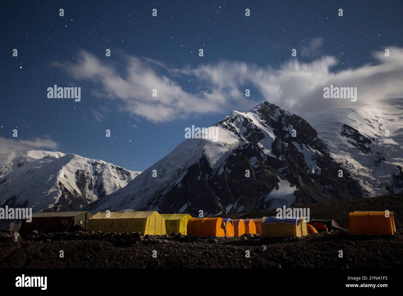Advanced basecamp of Peak Lenin at night Stock Photo - Alamy