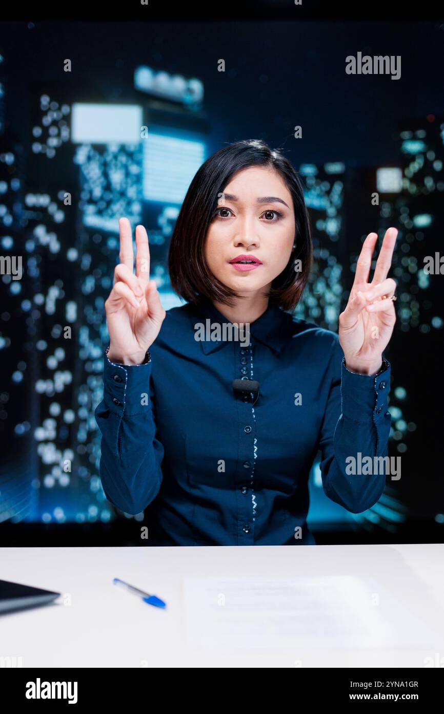 Night show host presenting news and global events, creating daily ...