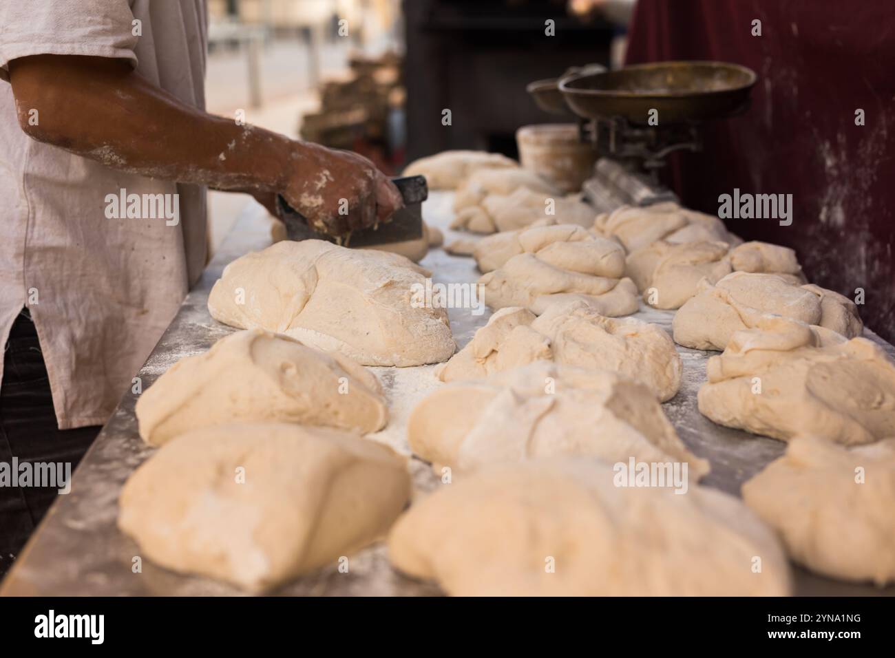 Yeast dough on baking table. cooking process Stock Photo - Alamy