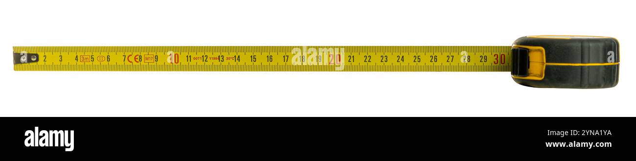 Yellow tape measure extended on transparent background Stock Photo - Alamy