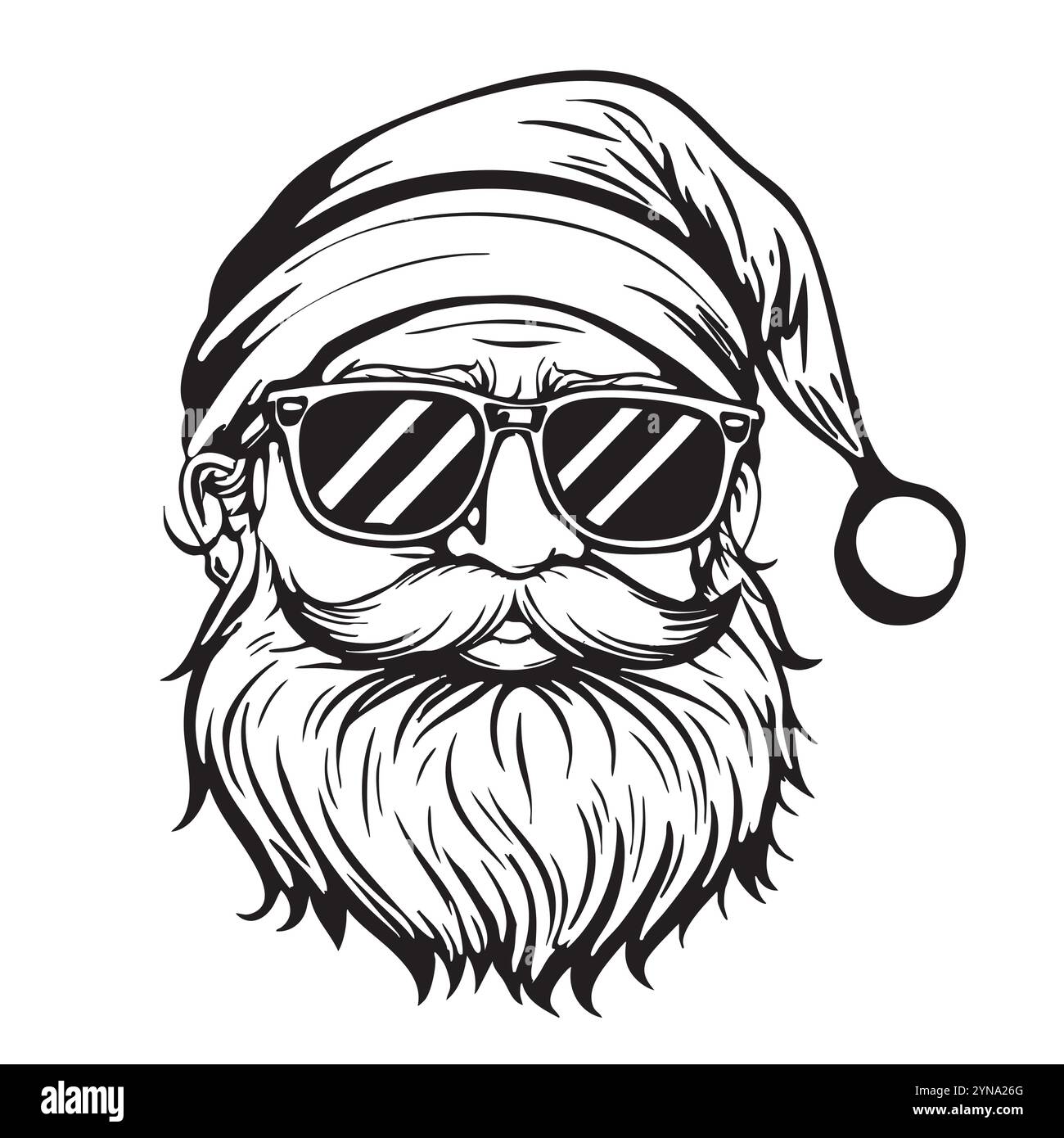 Jolly Santa Claus face in sunglasses . Sketch vector Stock Vector Image ...