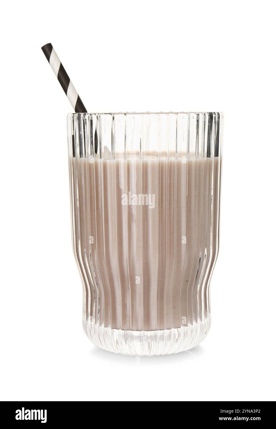 Delicious protein shake in glass isolated on white Stock Photo - Alamy