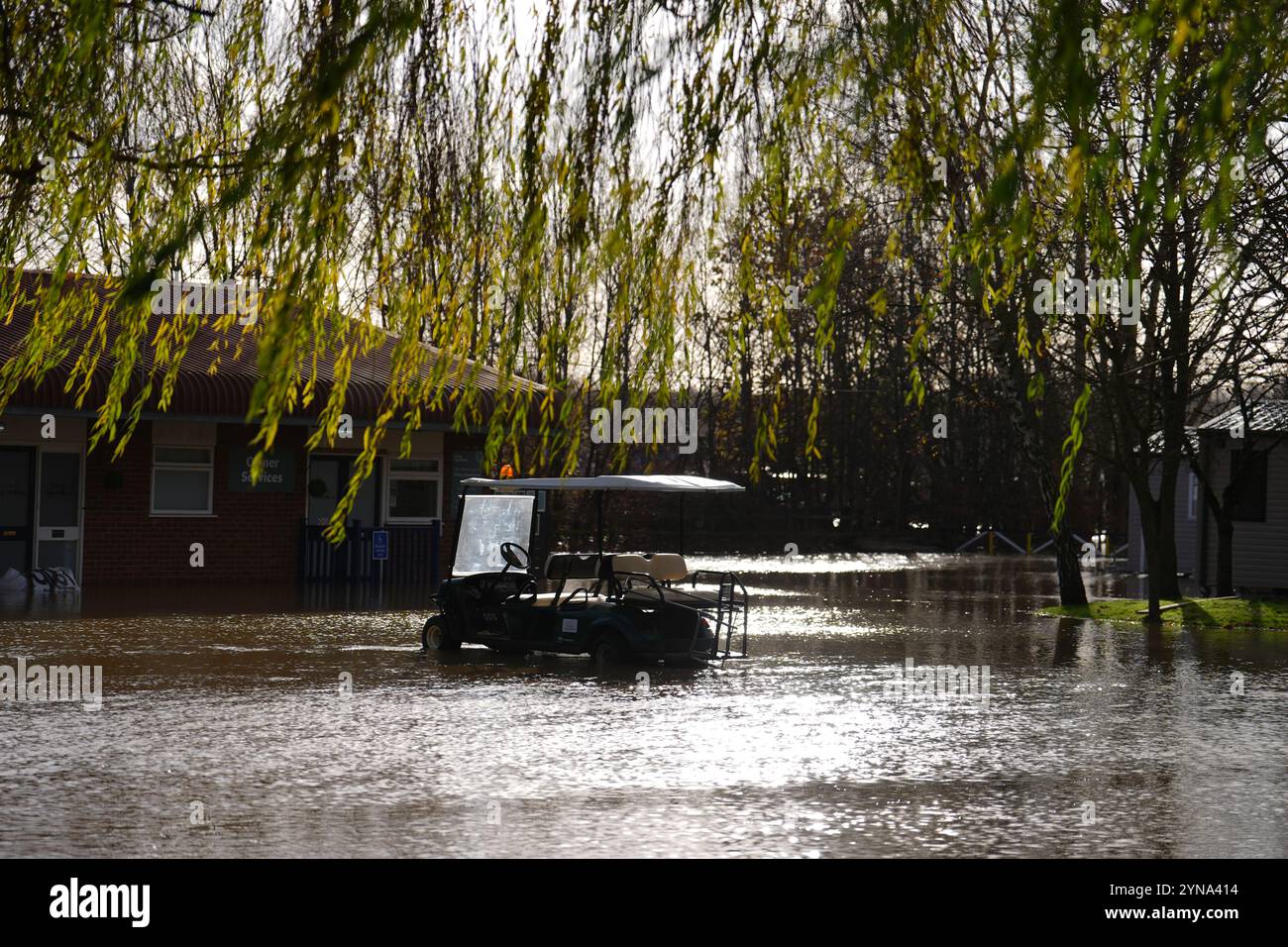 Floodwater covers parts of the Billing Aquadrome in Northamptonshire. Storm Bert will continue ...