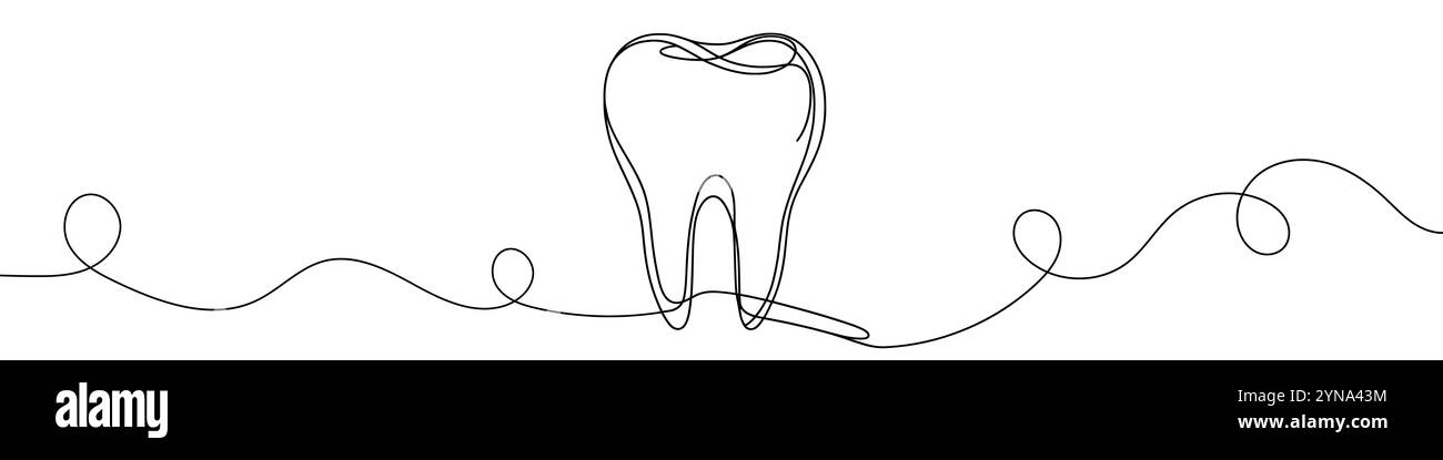 Continuous line drawing representing a tooth for dental care concept ...