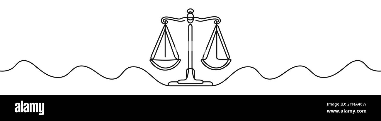 One continuous line illustration of a balance scale, isolated on white ...