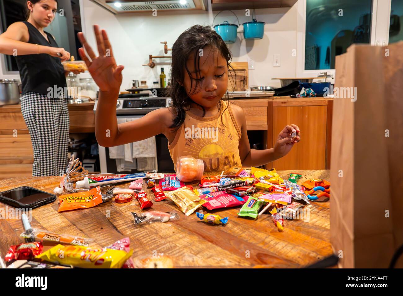 halloween night, trick or treating together Stock Photo - Alamy